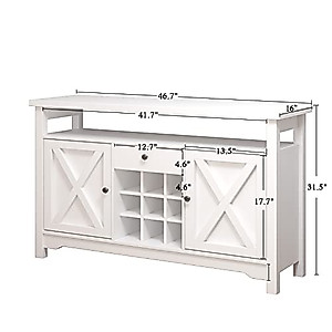 Modern Coffee Bar Cabinet, 47” Storage Cabinet Sideboard Buffet Barn Door Drawer Open Shelf for Kitchen, Dining/ Living Room 47" x 16" x 32"(White)