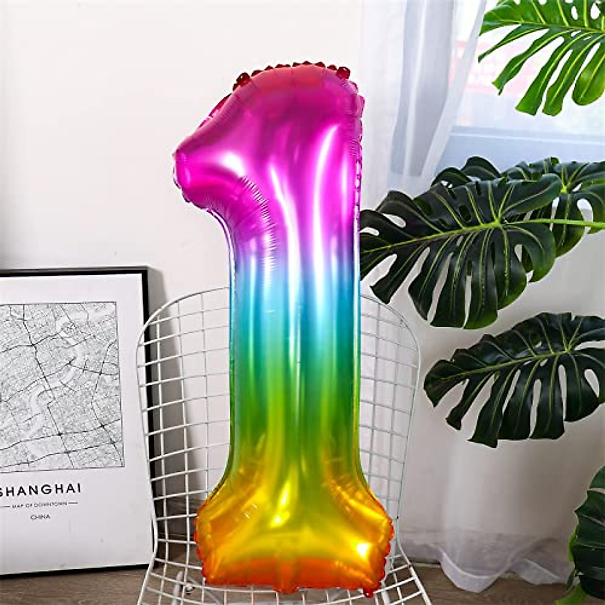 Giant Rainbow Number 1 Balloon for First Birthday Party Decorations