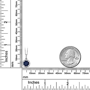 Gem Stone King 14K White Gold Blue Sapphire and Diamond Pendant Necklace For Women (1.17 Cttw, Round Cut 6MM, Gemstone Birthstone, with 18 Inch Chain)