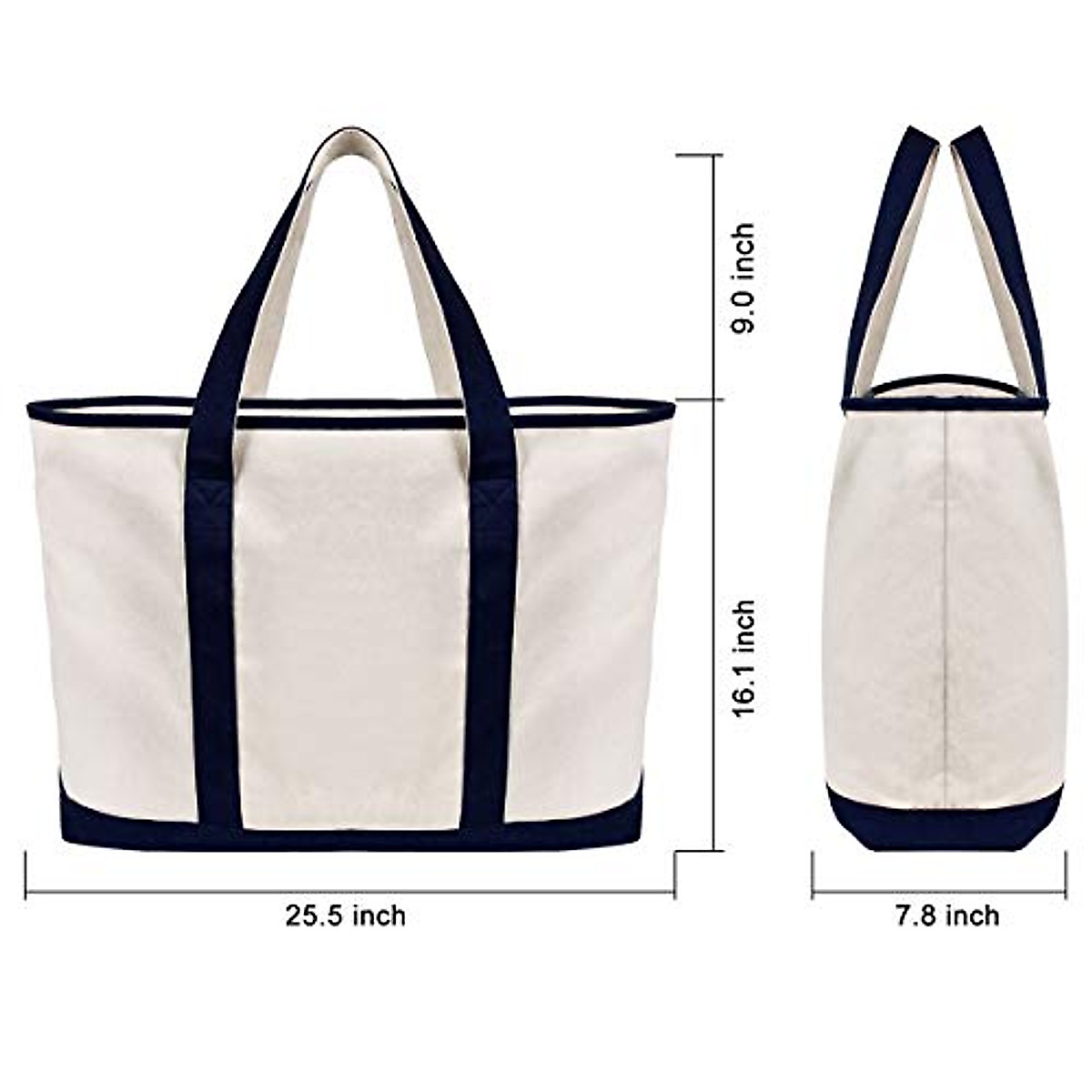 inOne 25" Extra Large Canvas Tote Bag Heavy Duty Roomy Zipper Grocery Shopping Carry Beach Boat Bag Handbag with Embroidered Anchor - Beige