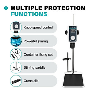 JOANLAB Overhead Stirrer Set 20L 20000 mPas Digital Overhead Mixer Lab Stirrer w/Stirring Rods 100-1500RPM Timing 1min-24h (Stand Included)