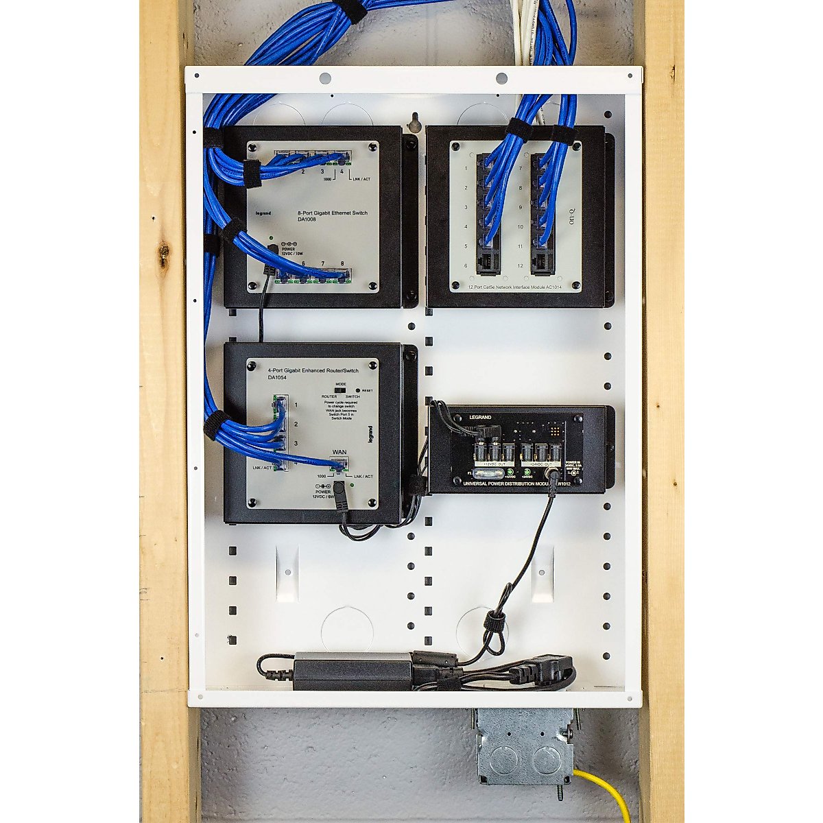 Legrand - OnQ 8 Port Cat 5e Network Interface Module, RJ45 Network Switch, High-Density Mini Patch Panel, Keystone Ports Labeled 1 Through 12, Grey, AC1014