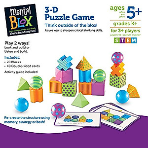 Learning Resources Mental Blox Critical Thinking Game, Homeschool, 20 Blocks, 40 Activity Cards, Ages 5+,Multicolor