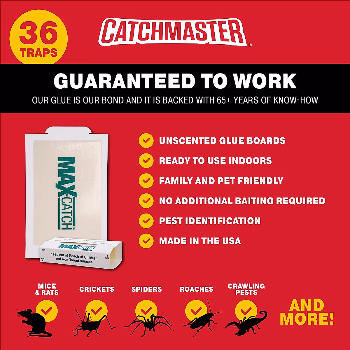 Catchmaster Mouse & Pest Glue Board Bundle, 36 Unscented Glue Boards & 6 Pack Large Glue Traps, Rat & Mouse Traps Indoor for Home, Pest Control