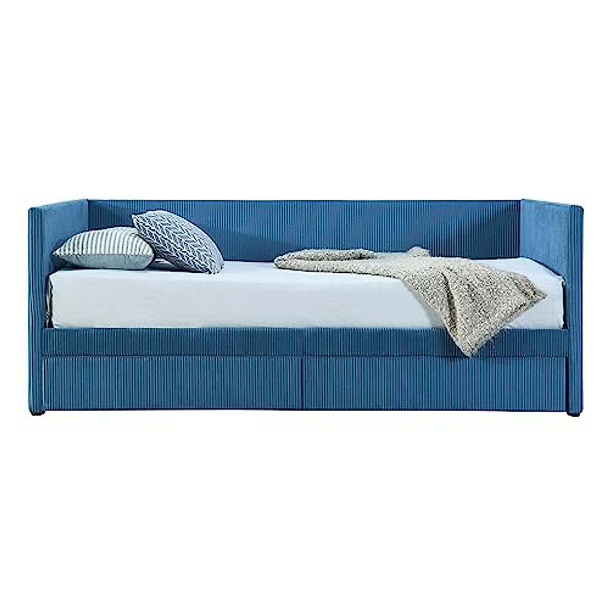 Merax Twin Size Corduroy Daybed with Two Drawers and Wood Slat,Sofa Bed Frame for Bedroom,Boys,Blue