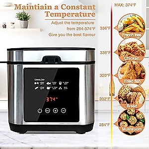 Deep Fryer CUSIMAX Electric Deep Fryer with Basket and Drip Hook, 2.5L/2.6QT Oil Capacity Fish Fryer with Temperature Control, Removable Lid, View Window, Stainless Steel Oil Fryer, 1200W