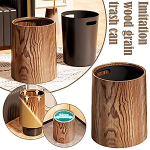 12/15L Trash Can with Lid,Wood Grain Trash Can,Walnut Brown Wood Grain Bathroom Garbage Can with Swing Top Lid,Household Trash Can with Removable Interior Waste Bucket for Home Office (Medium)