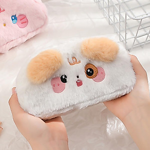 NIORYUZ Fluffy Plush Cute Animal Puppy Kitty Bunny Pencil/Pen Pouch Soft Cosmetic Bag Tote/Travel Organizer Large Capacity (Kitty)