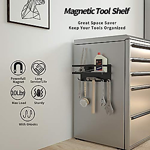 YJSMO 6 Hooks Magnetic Key Holder with Tray,Magnetic Key Hooks,Coat Hooks ,Magnetic Shelf for Keys,Letters, Magazines,Coats,Magnetic Key Rack,Used in Kitchen or Office,Made of Steel (White)