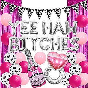 Western Bachelorette Party Decorations, Silver Yeehaw Bitches Balloon Cow Print Pennant Banner, Cowgirl Nashville Bridal Shower Supplies