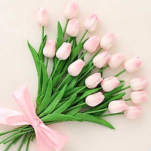 Cloudecor 20Pcs Artificial Tulips Fake Tulip Real Touch Latex Flowers for Wedding Party Home Office Decor (White - 20p)