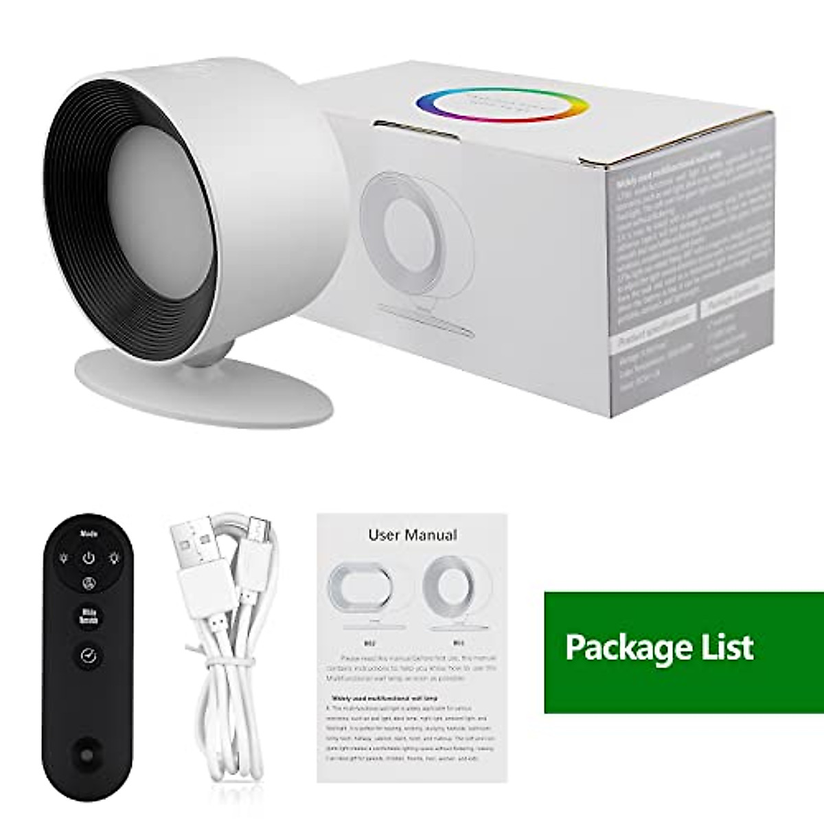 Amouhom LED Wall Sconce with Remote Touch Control Wall Mounted Night Light 5 Brightness Levels &7 Colors with 2500 mAh Battery 360° Rotating Bedside Lamp for Bedroom Living Room (White)