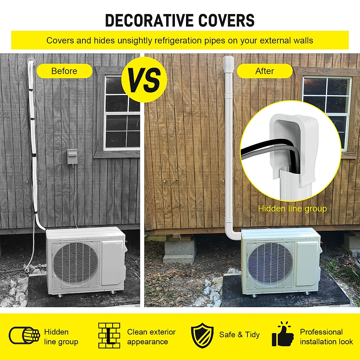 DWALE 3" 17Ft PVC Decorative Line Set Cover Kit, Mini Split line Set Cover,for Ductless Mini Split Air Conditioner and Central AC and Heat Pumps