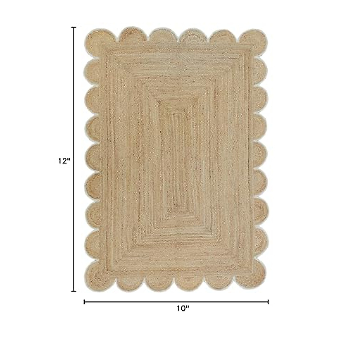 RAJPUTANA Rug Weaving Village Scalloped Natural Jute Area Rug, Hand Woven Classic Rug Kitchen Rugs, Rugs for Living & Bedroom (Off White, 2'6''x6')