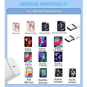 iPhone 15 Pro Charger Fast Charging, 20W USB C Fast Charger Block with 10ft Long USB C Charging Cable Cord for iPhone 15/15 Pro/15 Pro Max/15 Plus, iPad 12.9/11/10.9, Air 5/4,Samsung Galaxy S24Ultra