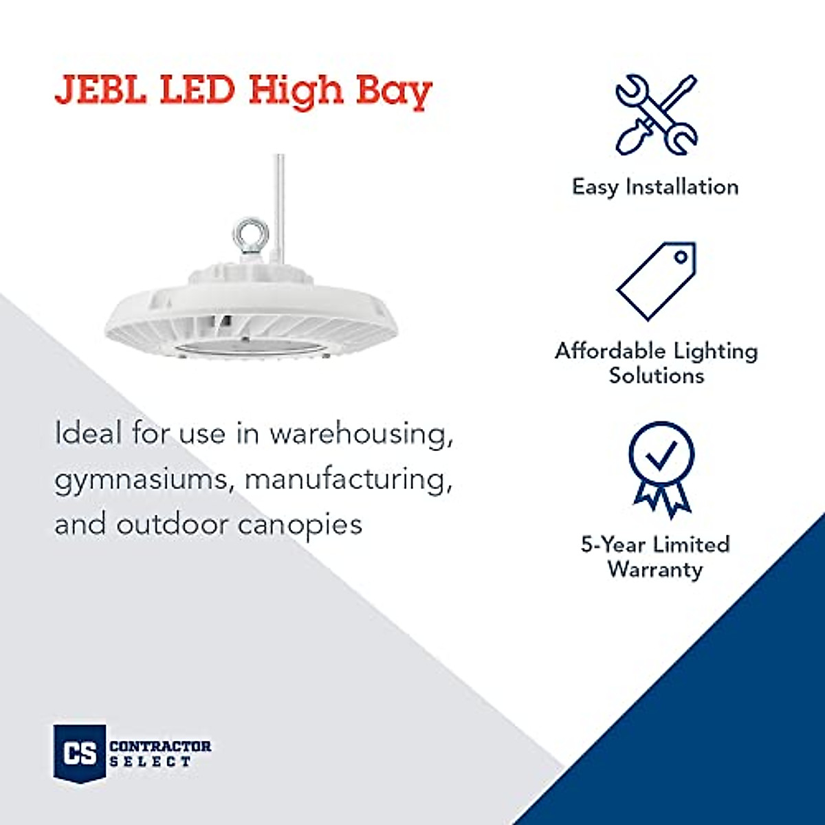 Lithonia Lighting JEBL 18L 40K 80CRI WH JEBL 18,000 Lumen LED High Bay Light with Cool White 4000K Color Temperature, White 5.00x13.00x13.00