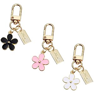 HOSBY 3 Pcs Keychains for Women, Bag Charm Flower Key Chain Car Key Ring Pendant for Purse, Handbag Bag, Earphone Case Decoration