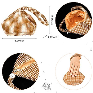 Women Rhinestone Jewelry Set Crystal Choker and Earring Set Bridal Wedding Bling Necklace Multilayer Bracelet Earring Bling Glitter Purse Ring Costume Jewelry (Gold Color)