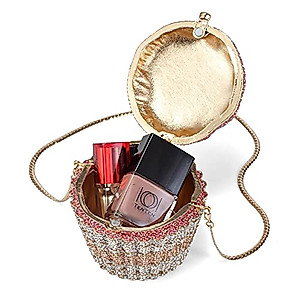 Tngan Women Cute Cake Evening Clutch Sparkling Full Rhinestones Mini Purse Banquet Prom Wedding Handbag, Pink 2