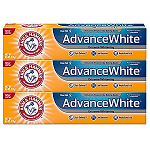 ARM & HAMMER Advanced White Extreme Whitening Toothpaste, TRIPLE PACK (Contains Three 6 Ounce Tubes) -Clean Mint - Fluoride Toothpaste (Pack of 3)