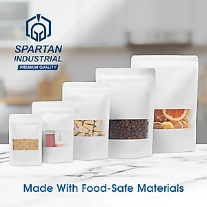 Spartan Industrial - 4" X 6" White Resealable Stand-Up Pouches - Pack of 100 Small Smell-Proof Food Pouch Bags for Packaging, Pet Treats, Cosmetics, and More
