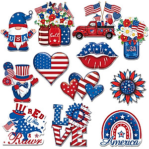 12 Pcs 4th of July Refrigerator Magnets Patriotic Magnets Decorations Independence Day Gnome Magnet USA Flag Decorative Magnetic Stickers for Fridge Metal Door Mailbox Locker Cabinets Decor