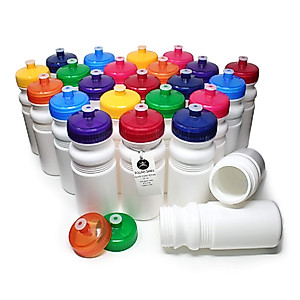 Rolling Sands 20 Ounce Sports Water Bottles 24 Pack, BPA-Free, Made in USA, Dishwasher Safe, White Bottles/Variety