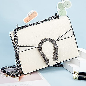 GLOD JORLEE Trendy Chain Crossbody Mini Bags for Women - Luxury Snake Printed Leather Shoulder Satchel Bag Evening Clutch Purse Handbags (off-white,Size:XS)