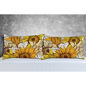 Vantaso Pillow Case Sunflowers Yellow Floral Flowers Summer Spring 2 Pack Pillow Cover Protector Pillow Sham Standard Size 20x26 inches Long Pillowcase Zippered