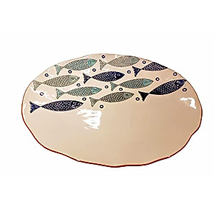 Coral Cove Ceramic Oval Fish Summer Platter - 12 x 9.5 inches - Tray for Serving Plate