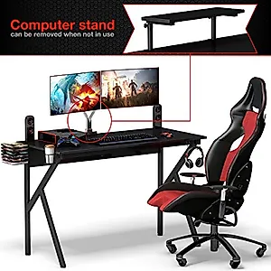Tangkula Gaming Desk Computer Desk, Gaming Workstation with Cup and Headphone Holder, K-Shaped Gamer Table, PC Laptop Table for Pro Gamer