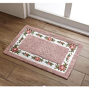 SADDROP Pretty Floral Rural Style Romantic Rose Flower Rug Shaggy Area Rugs Soft Non-Slip Doormat Floor Mat Bath Mat Bathroom Shower Rug Bedroom Living Room Carpet (Pink, 16in*24in)