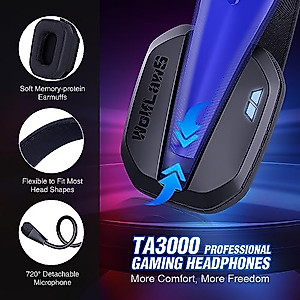 WolfLawS TA3000 Wireless Gaming Headset for PC, PS5, PS4, Switch, Mac, Bluetooth USB Over-Ear Headphones with Detachable and Built-in Mics, Noise Isolation, Low Latency, Lightweight