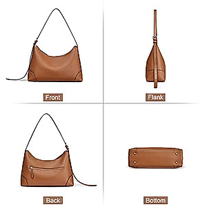 S-ZONE Genuine Leather Hobo Bags for Women Shoulder Handbags Purse Soft Medium Adjustable(Dark Brown)