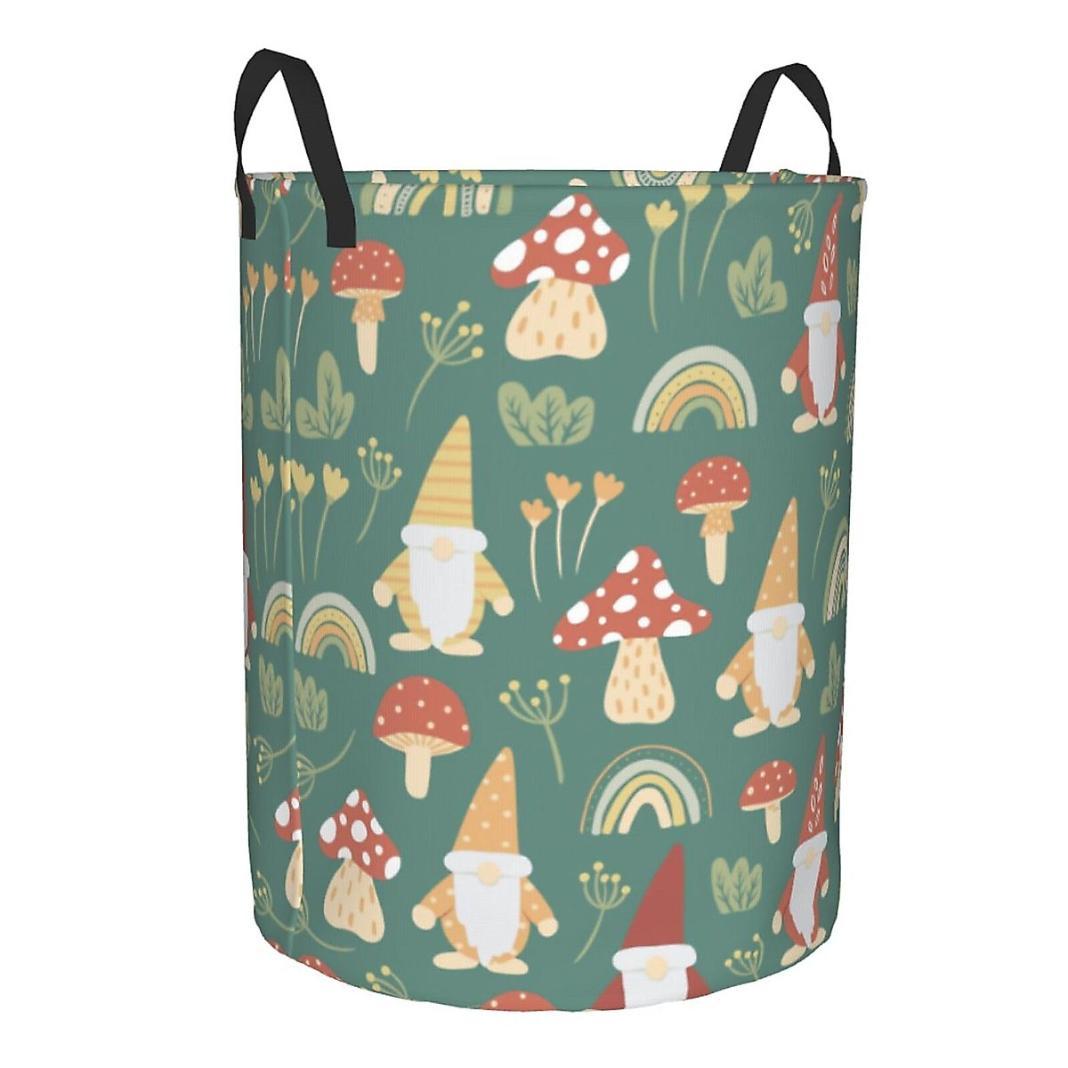 AFHYZY Gnome Laundry Hamper Collapsible Laundry Baskets with Handles Dirty Foldable Clothes Basket Easy Carry Laundry Bag Round Storage Basket for Blanket, Bedroom, Dorm, Family (S) -Mushroom