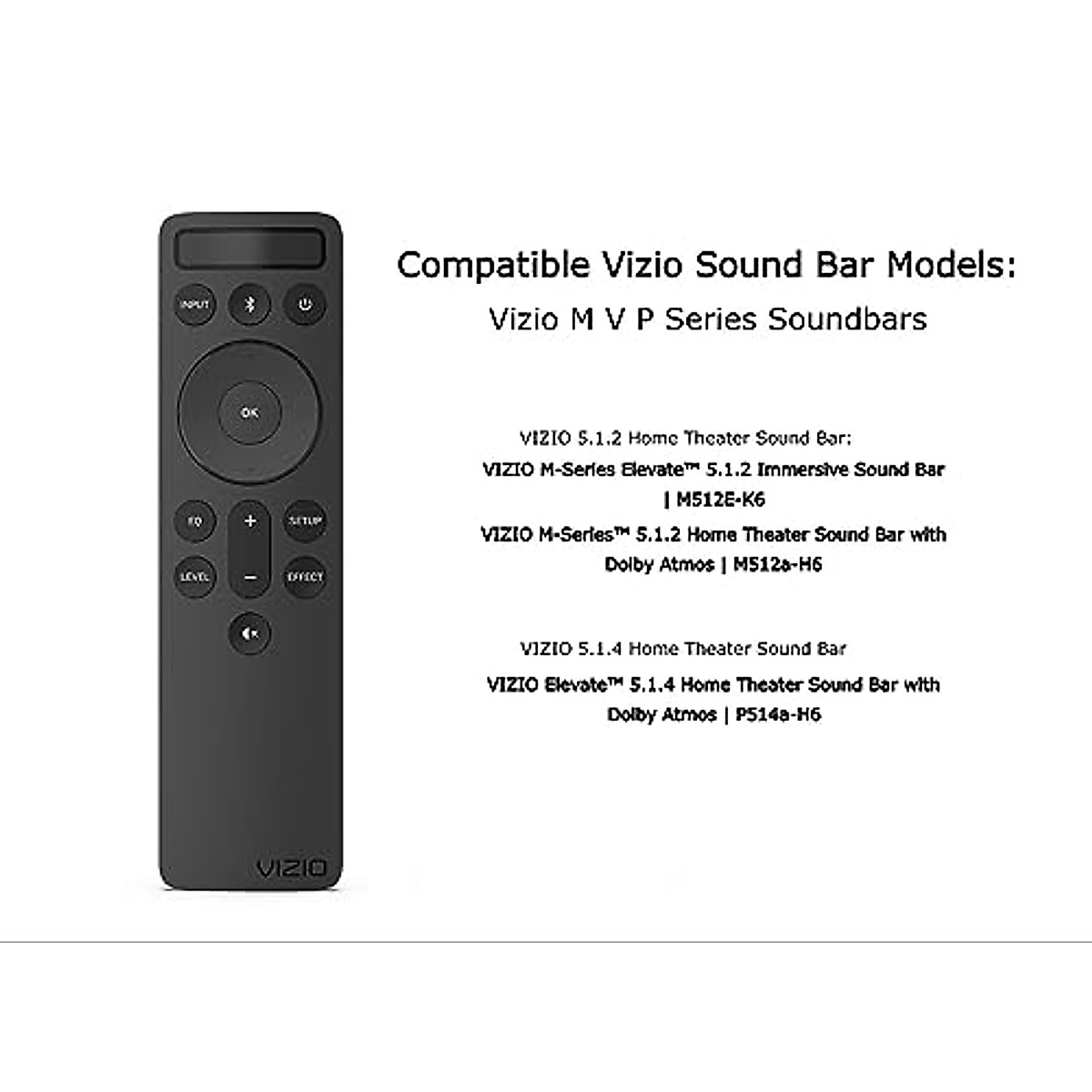 OEM Replacement Bluetooth Backlit Display Sound Bar Remote Controller fit for Vizio 5.1.2 and 5.1.4 Premium Sound Bar Home Theater System(M512a-H6, M512a-H6, P514a-H6)