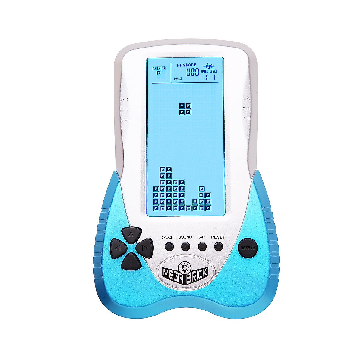 HLF New Retro Block Brick Game Console Large Screen Blue Backlight Brightness can be Adjusted Build in 23 Game Compatible with Lithium Battery/AAA Batteries can Plug in Headphone (Blue)