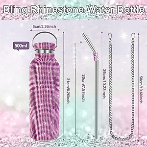INSTOME Sparkling Diamond Water Bottle,17oz Bling Water Bottle with Chain,Bling Water Bottle Rhinestone,Rhinestone Glitter Water Bottle for Women Girl