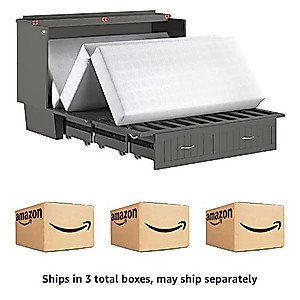 AFI Nantucket Murphy Bed Chest Queen Grey with Charging Station & Cool Soft Mattress