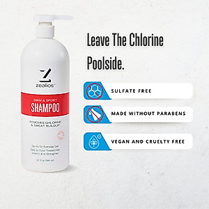 Zealios Swim & Sports Shampoo Remove Chlorine & Salt, Perfect Moisturizing Formula Hydrates Dry Hair, Protects Color Treated Hair from Pool Chemicals. Great for Swimmers, Athletes - 32 oz