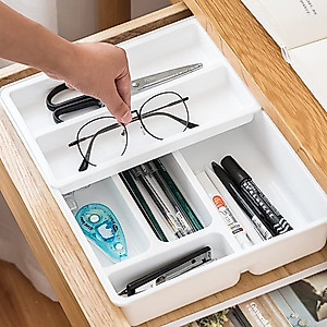 Muzrunq Drawer Storage Box Kitchen Drawer Dividers Cutlery Tray Sliding Plastic Drawer Organizer for Utensils 2-Tier.