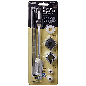 PF WaterWorks PF0907 Pop-Up Drain Repair Kit - Threaded Adjustable Center Pivot/Ball Rod with 3 Nuts, Gasket, 3 Sizes of Balls, with Pull Rod/Linkage, Chrome