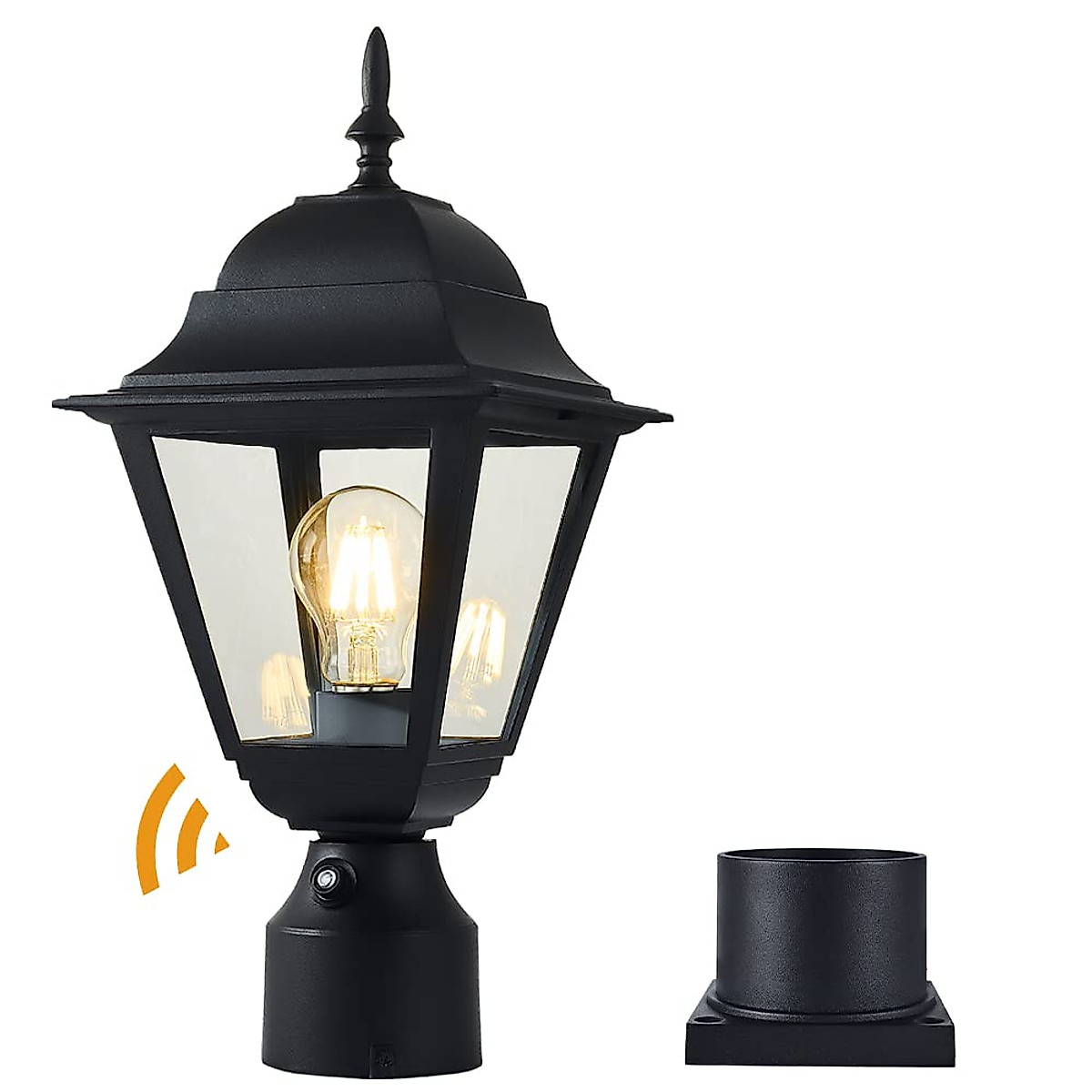 Windben Dusk to Dawn Outdoor Post Light,Lamp Post Light Fixture,Post Lantern with Pier Mount Base,Matte Black,7.4in,Suitable for Gardens,Yards,Balconies,Passages or Entrances,etc