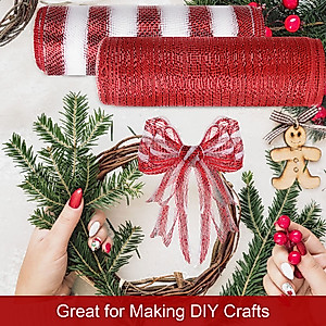 6 Rolls Poly Burlap Mesh 10 Inches Red Deco Ribbon 60 Yards White Mesh Roll Door Wreath Supplies, Poly Burlap Ribbon Mesh for DIY Craft Home Christmas Party Decoration(2White, 2Red, 2Red&White)