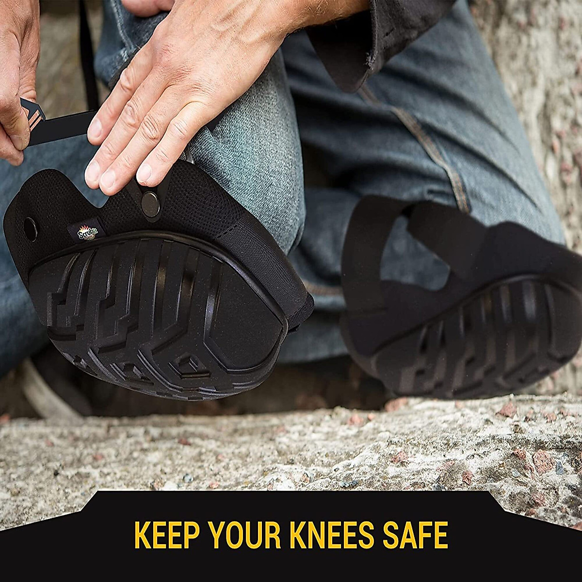 Knee Pads for Work - Universal Fit for Men and Women - Professional Poly-Shield Knee Pads With Gel-Padded Cushion - Construction Knee Protector With Adjustable Buckle Closure & Non-Slip Straps