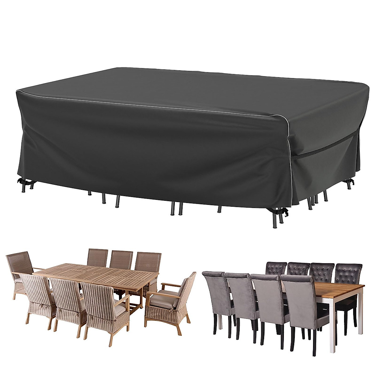 Velway Patio Furniture Set Cover - Heavy Duty 420D Waterproof Weatherproof Sofa Couch Set Covers Garden Dining Table Chair Set Cover with Reflective Tape Rectangular 98"L x 78"W x 32"H - Black