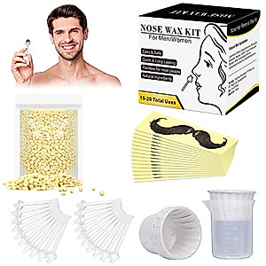 Nose Wax Kit for Men Women, Yovanpur Nose Hair Waxing Kit with 100g Nose Hair Wax Beads (15-20 USES), 20 Applicator, 15 Mustache Protector, 10 Paper Cups, 1 Measuring Cup - Easy, Quick and Painless