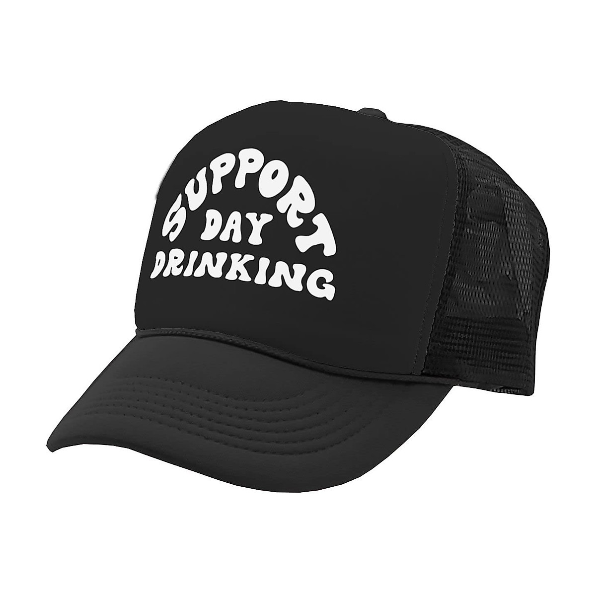 I Support Drinking During The Day - Vintage Retro Style Trucker Cap Hat (Full Black)