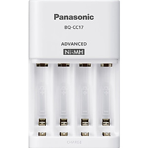 Eneloop Panasonic Advanced 4-Cell Battery Charger BQ-CC17SBA White & Ni-MH AA Battery BK-3MCCA4BA 1.2V 4pk Rechargeable