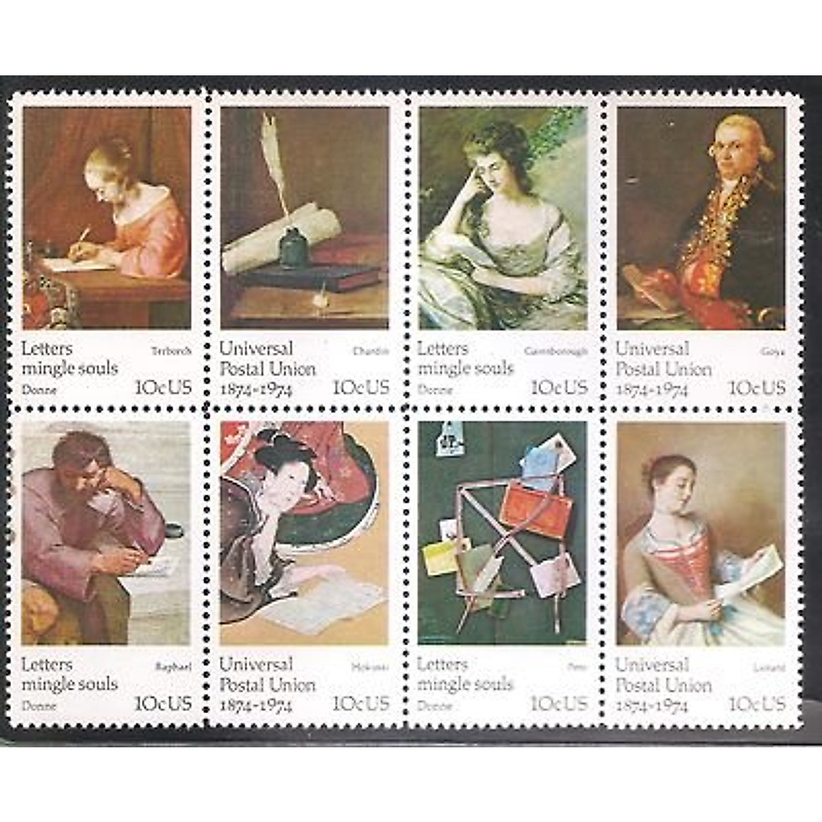 Stamps U.S Scott 1530-1537 10 Cent Universal Postal Union Centennial Block MNH